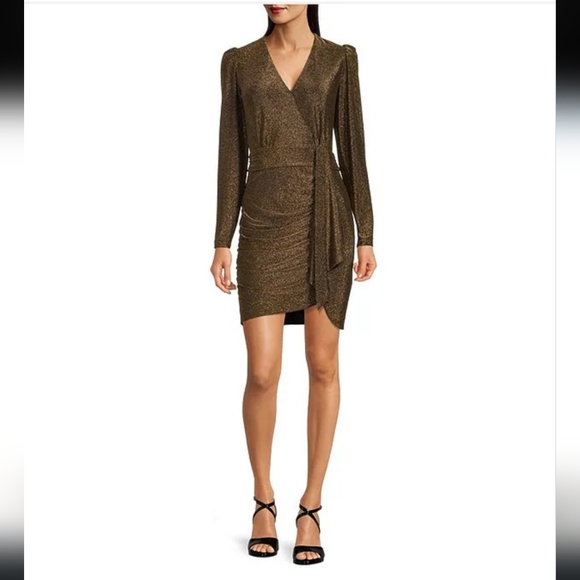 Alex Marie | Dresses | Alex Mariechrissy Metallic Knit Surplice Vneck ...